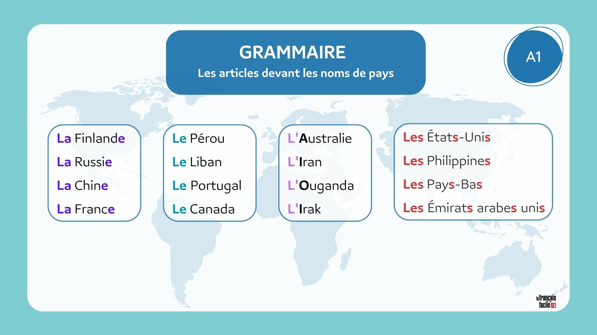 GRAMMAIRE-A1-LES ARTICLES DEVANT LES NOMS DE PAYS – H5P.com